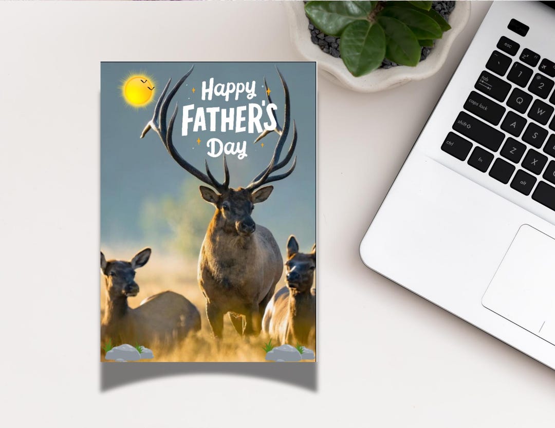 Deer Dad Card, Happy Father’s Day,deer/elk Themed Fathers Day Card With ...