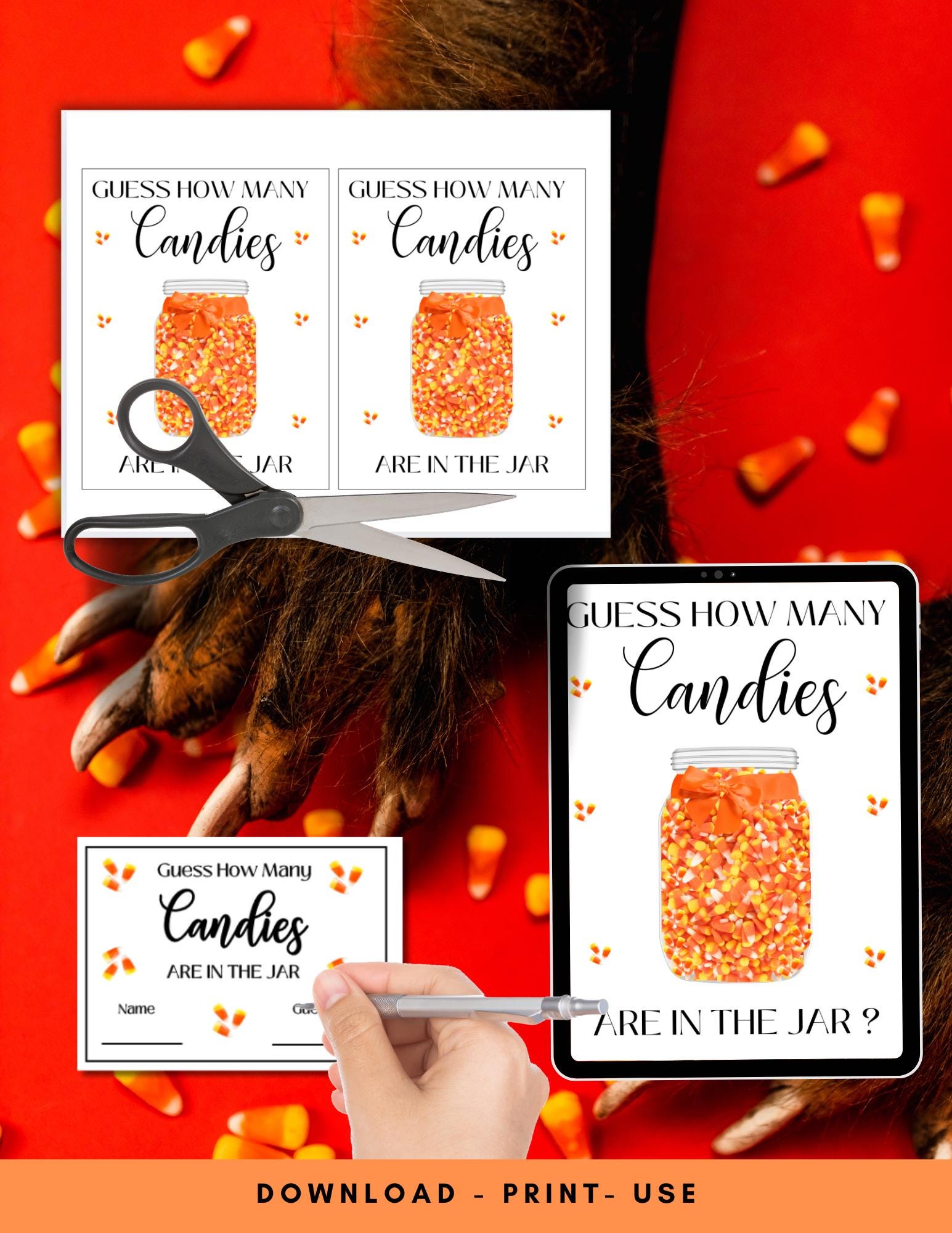 Halloween Candy Guessing Game, Printable Party Raffle, Halloween Guess ...