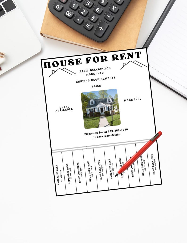 House for Rent Flyer Template: Tear-away Contact Info, Canva Flyer ...