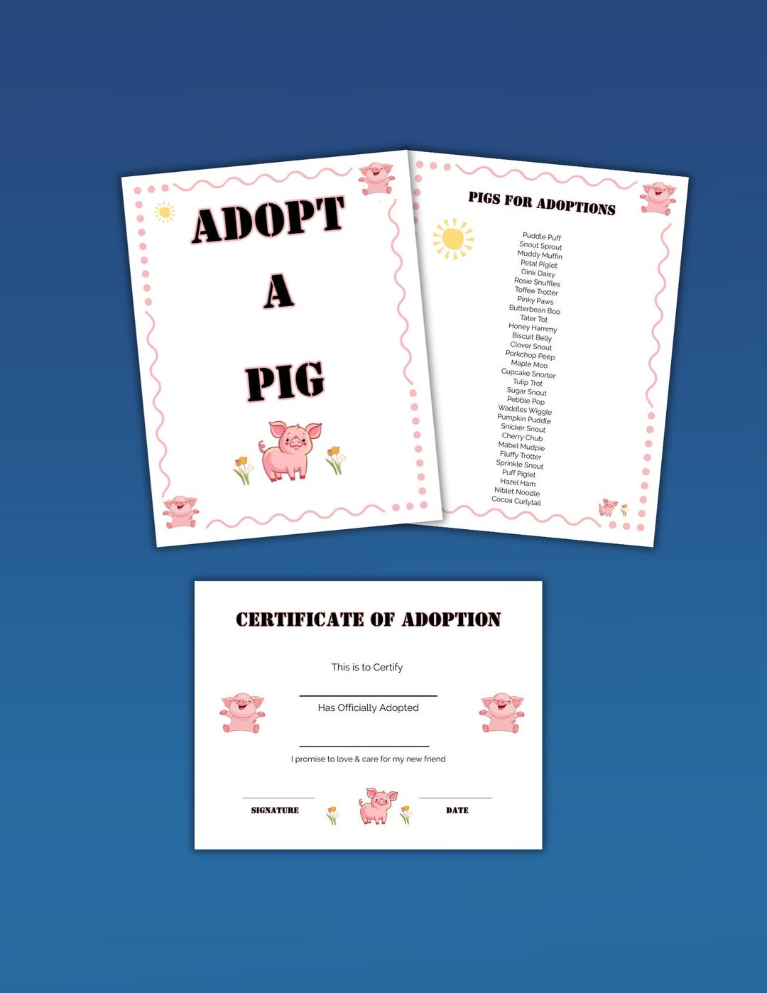 Adopt a Pig Party Game,pig Adoption Kit,adopt a Pig Kit, Piglet ...