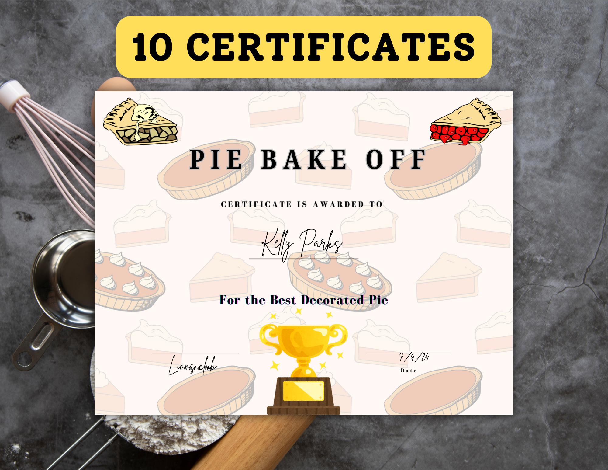 10 Pie Competition Awards Certificate Bundle,pie Contest Kit, Pie ...