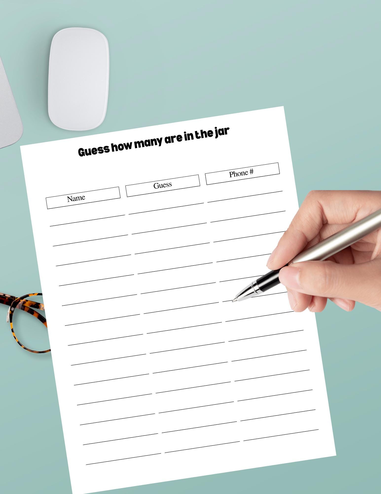 Guess How Many Game Entry Sheet, Contestant Guesses, Party Game Tracker ...