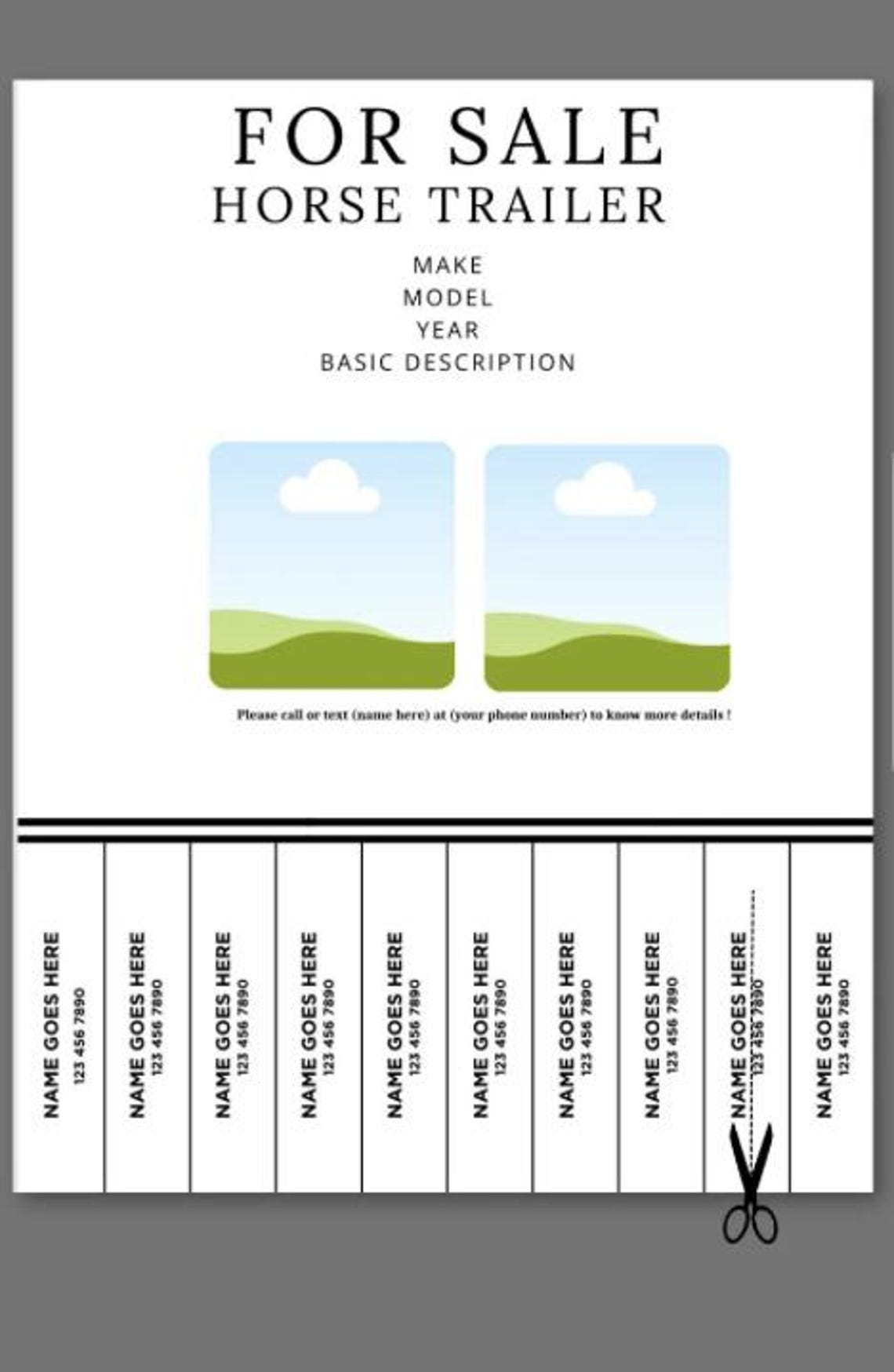 Horse Trailer for Sale Tear off Flyer Advertisement, Sale Poster, Pdf ...