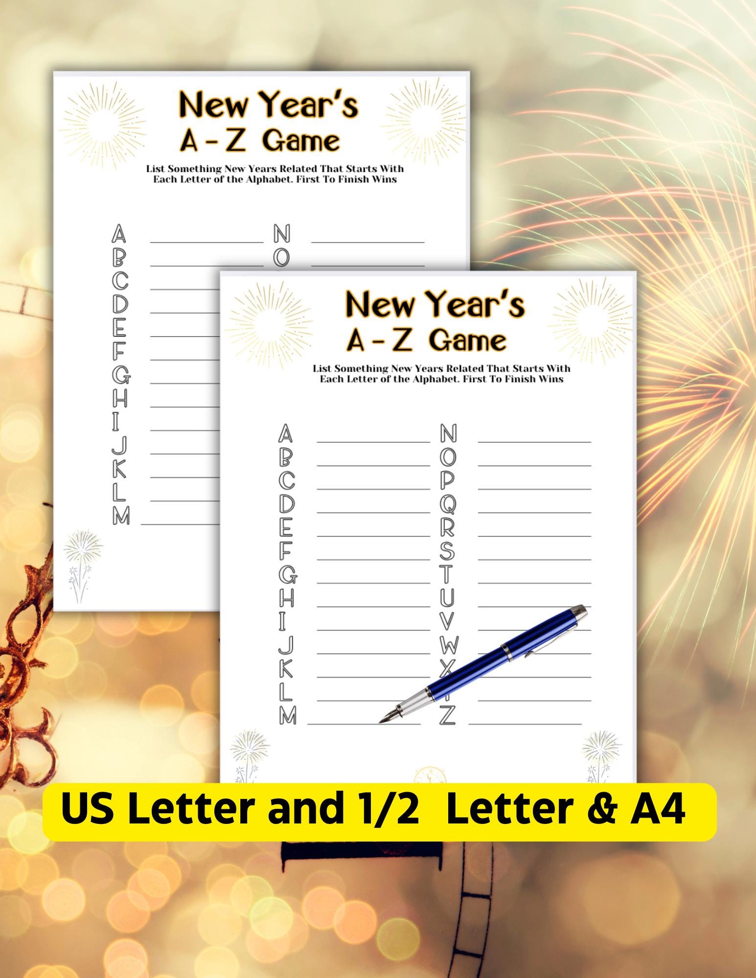 New Year's A-Z GAME, New Year's Eve A-Z Party Game,fun Game Challenge ...