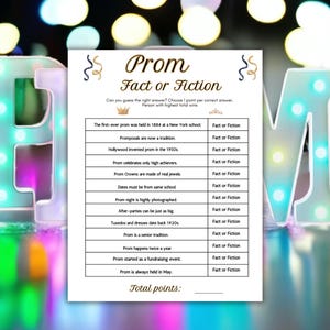 High School Prom Fact or Fiction, Prom Night Games, Printable Games for ...