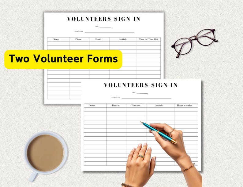 Volunteer Sign-in Sheet,printable Sign-up Form,volunteer Registration ...