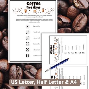 Coffee Dice Game,printable Coffee Party,fun Printable Café-themed Dice ...