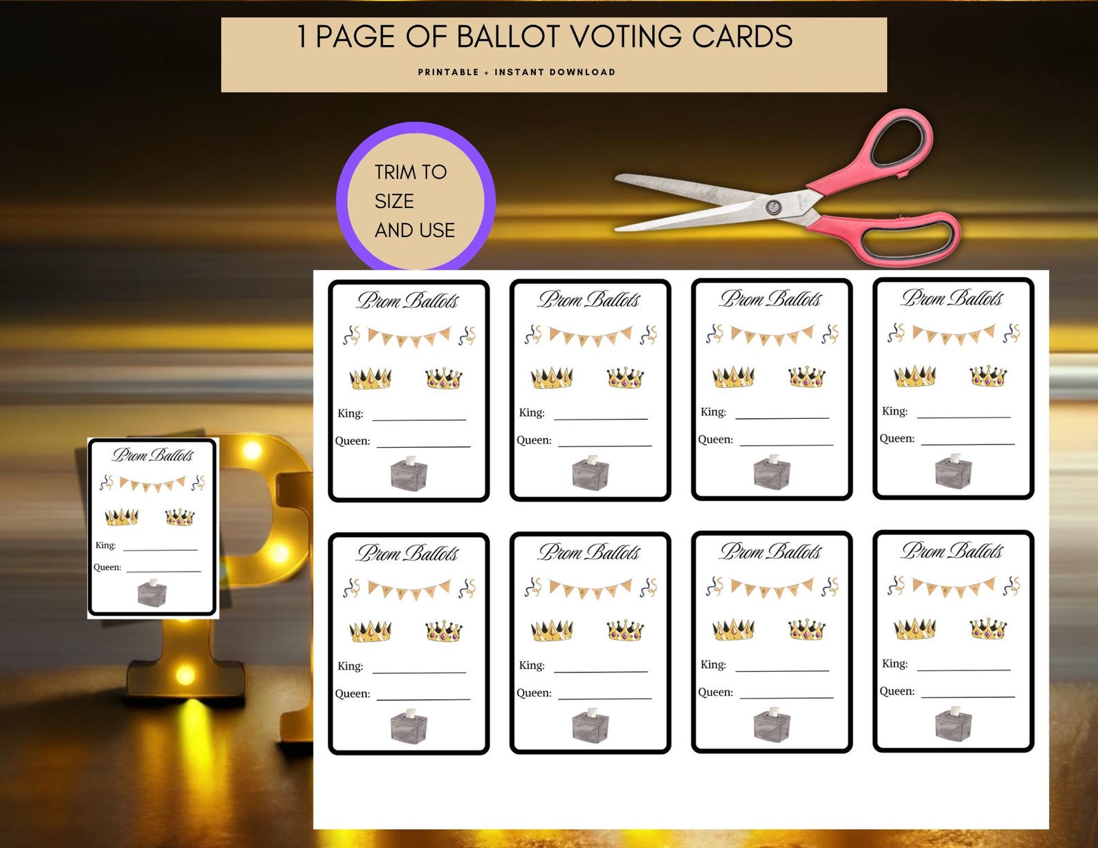Prom King & Queen Voting Ballots: Printable Voting Cards (PDF), Prom ...