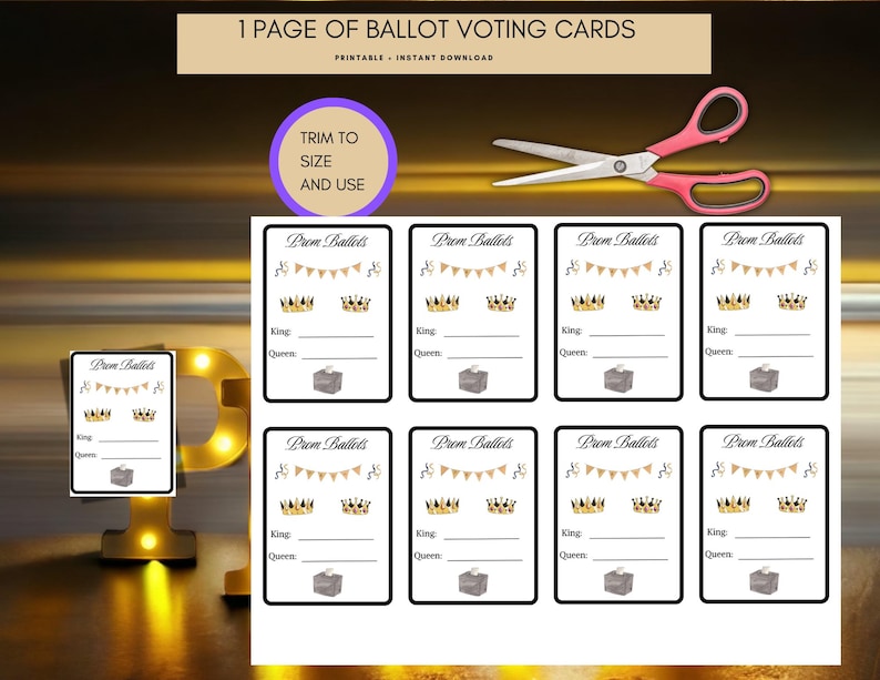 King/queen of the Prom Ballots,voting Ballots, Voting Cards Printable ...