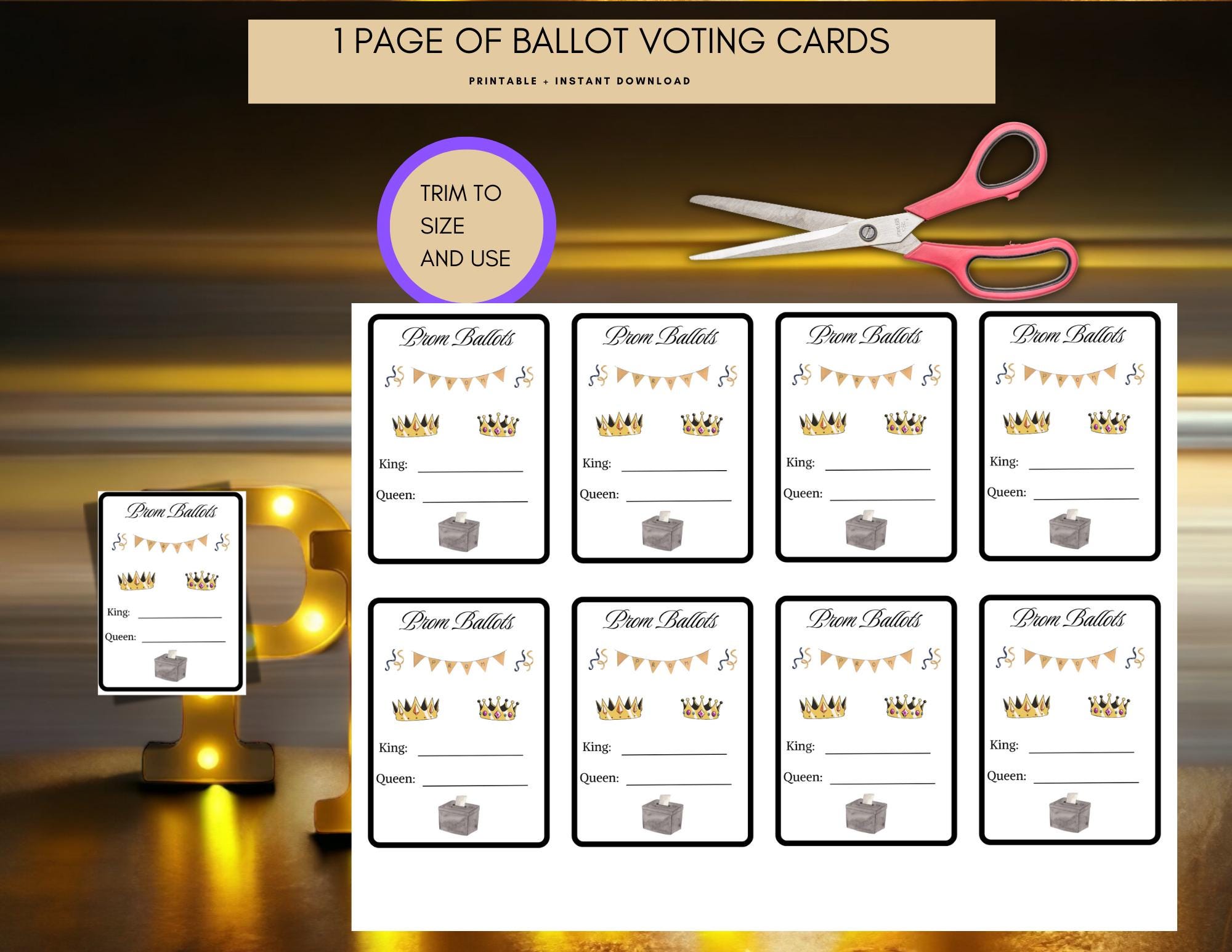 Prom King & Queen Voting Ballots: Printable Voting Cards (PDF), Prom ...