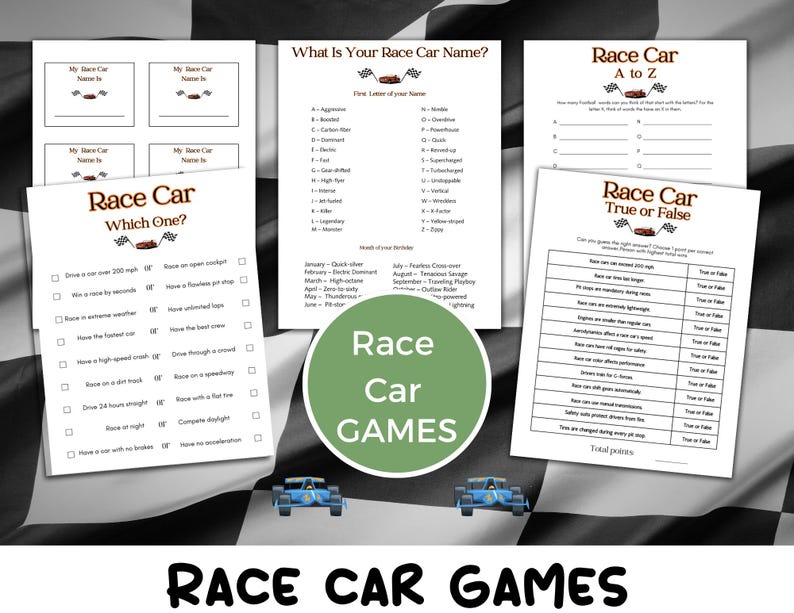 Race Car Party Games,printable Birthday Activities, Racing Themed Party ...