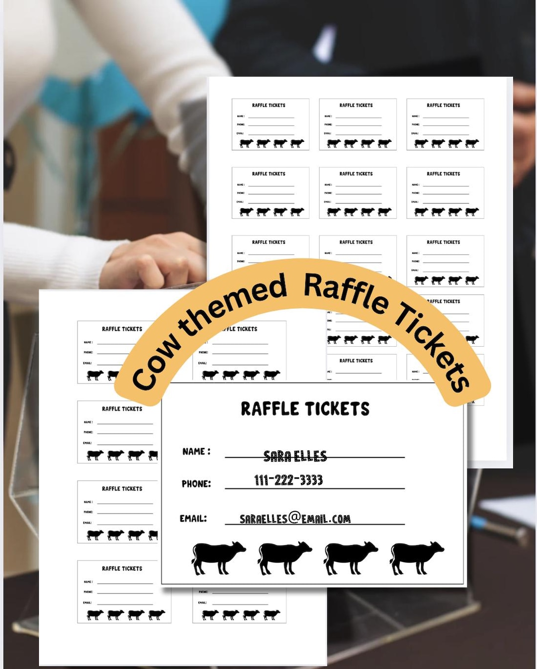 Printable Cow Themed Raffle Event and Fundraiser,raffles Tickets, 3 ...