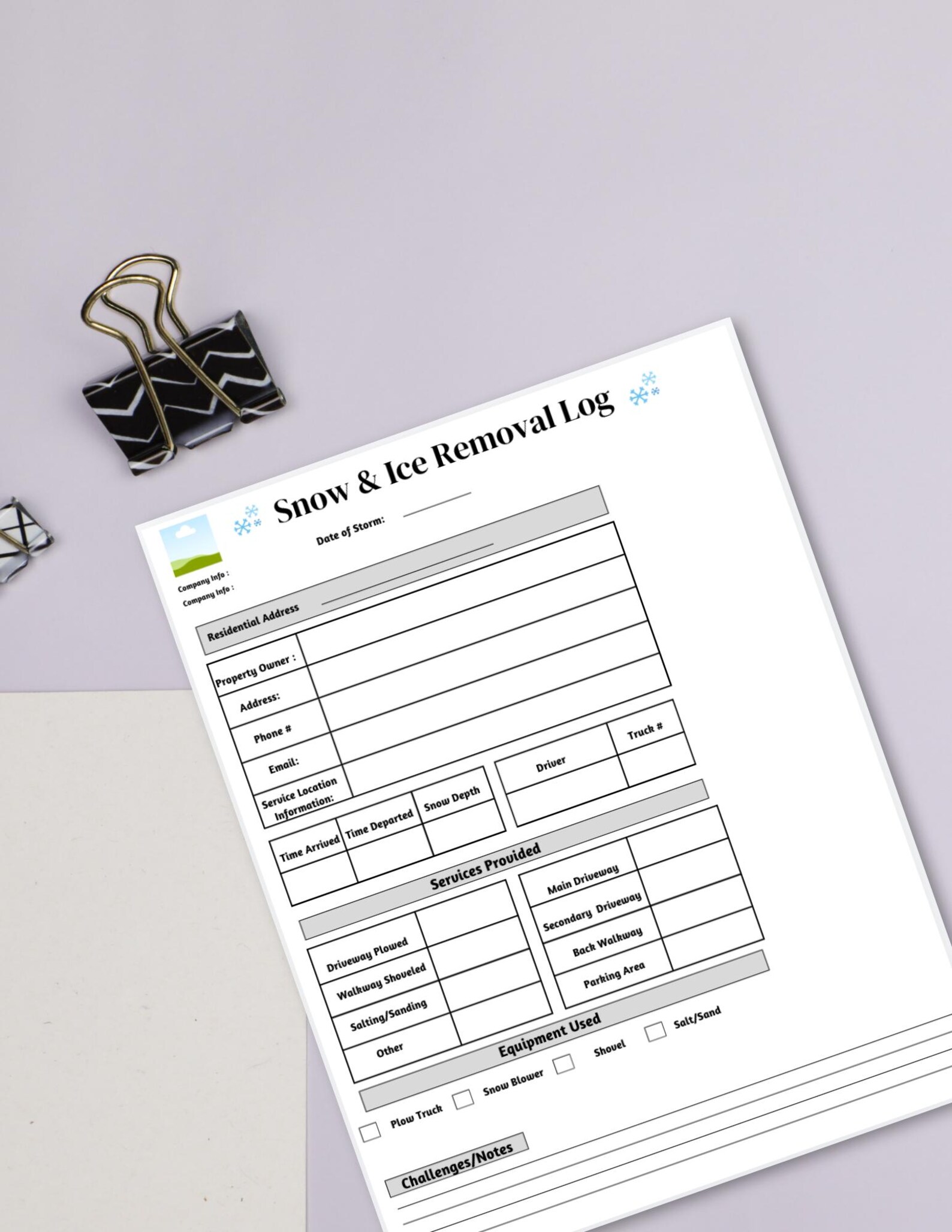 Printable Snow Removal Log,residential Ice Removal Tracker, Winter ...