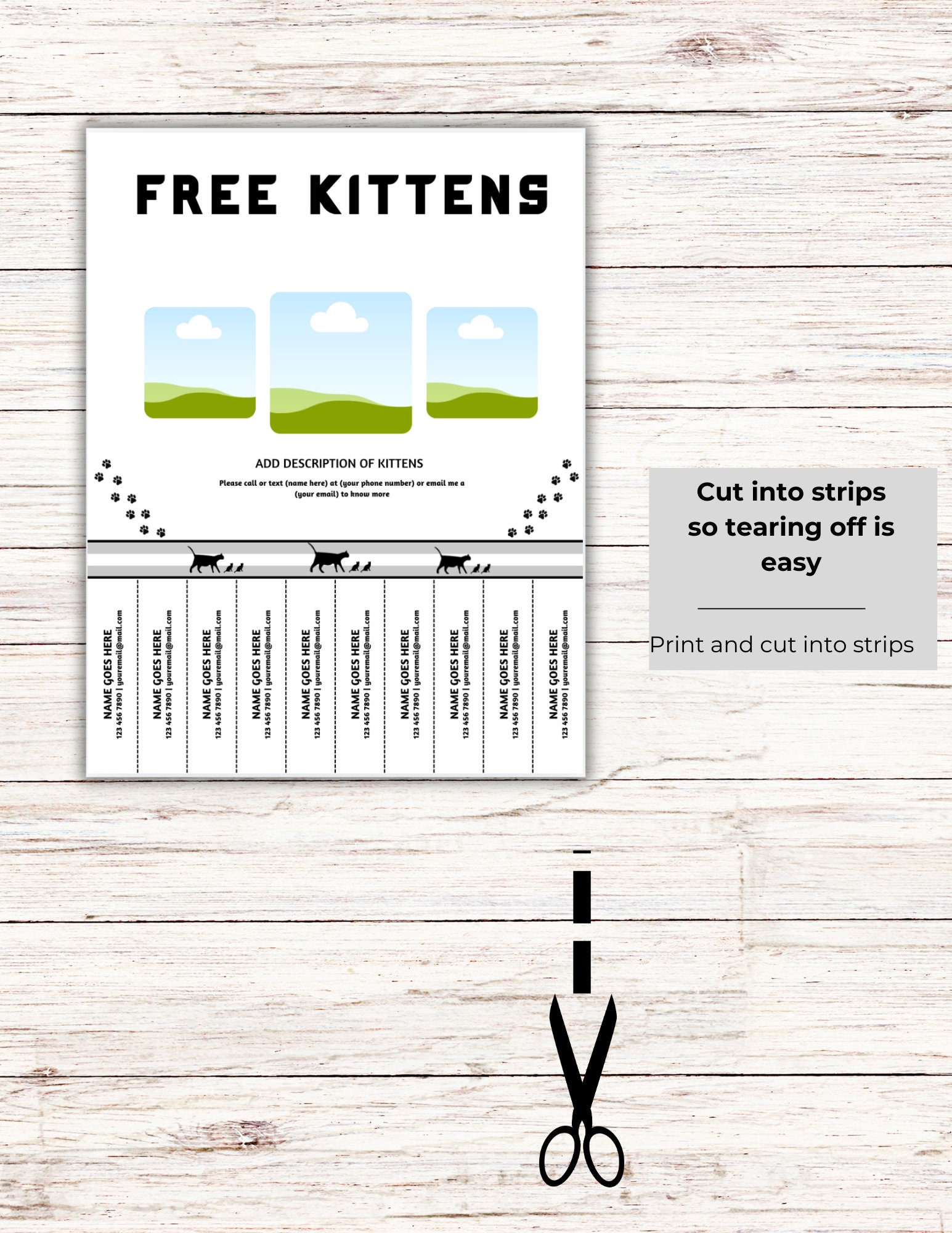 Free Kittens Tear off Flyer Editable and Customizable in Canva With ...
