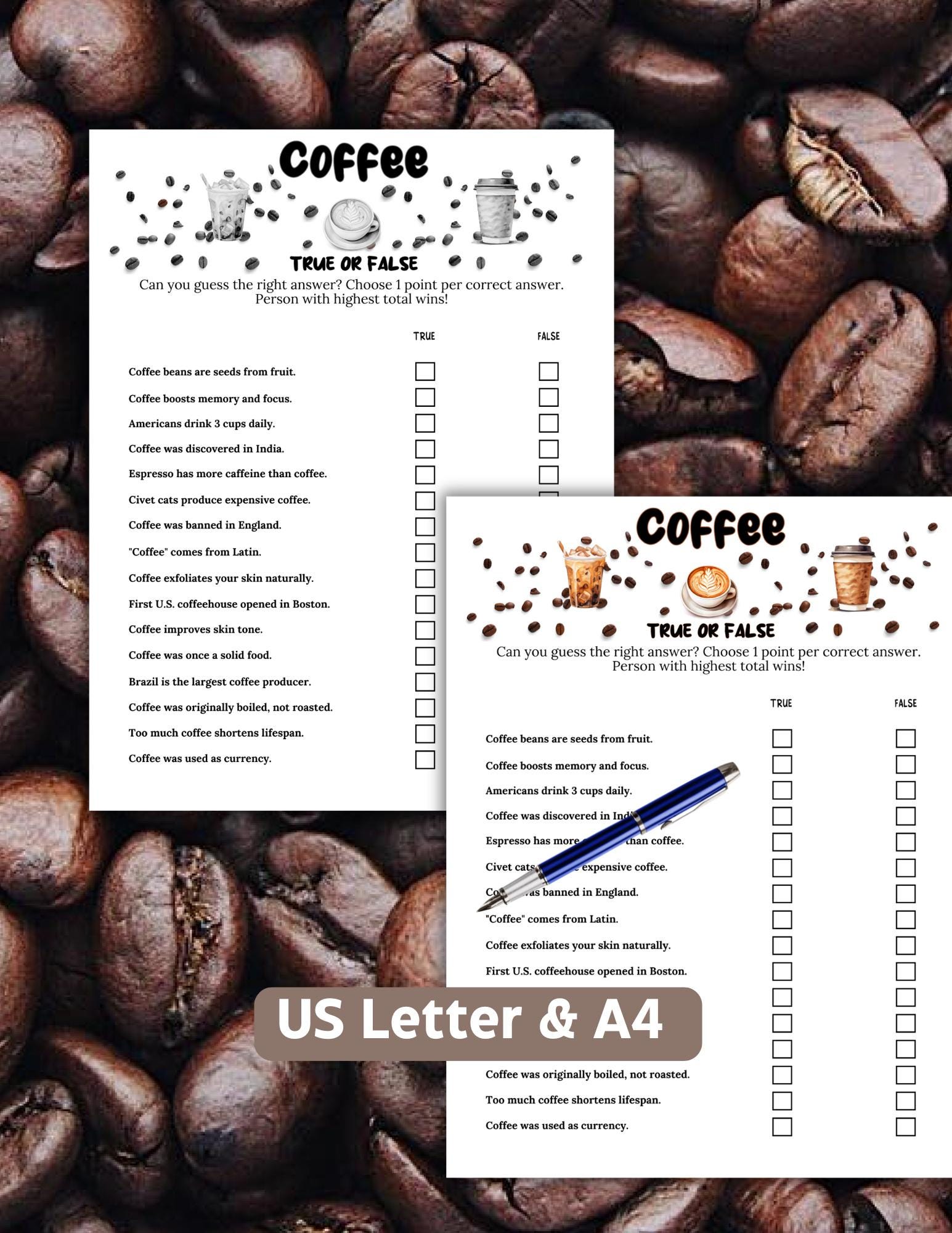 Coffee Trivia Game,true or False Party Game, Coffee Themed Game, Coffee ...