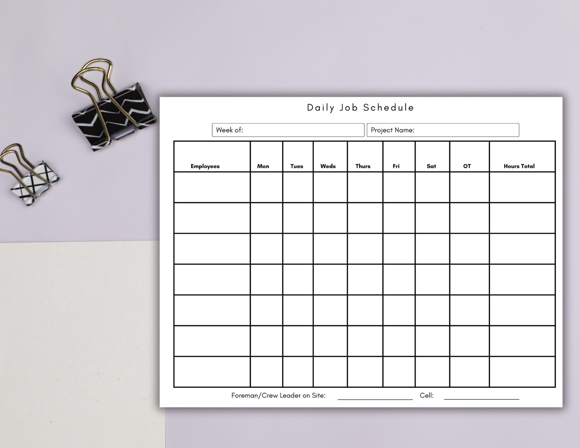 Job Site Schedule: Employee Labor Tracker,employee Schedule Template ...