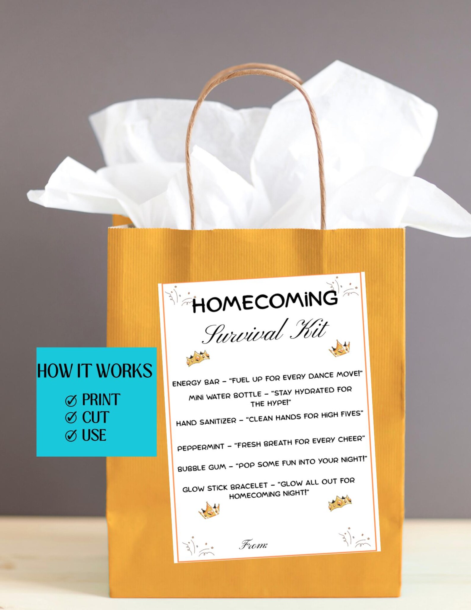 Homecoming Survival Kit Tag: Printable Favor Tags, Fall Homecoming Kit ...