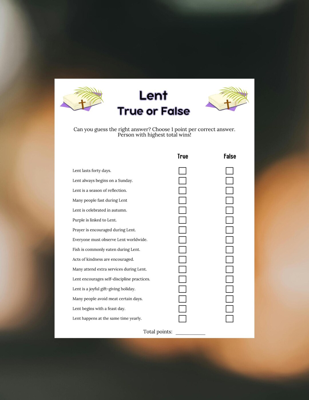 Lent True or False Trivia Game, Lent Trivia,christian Lenten Season ...