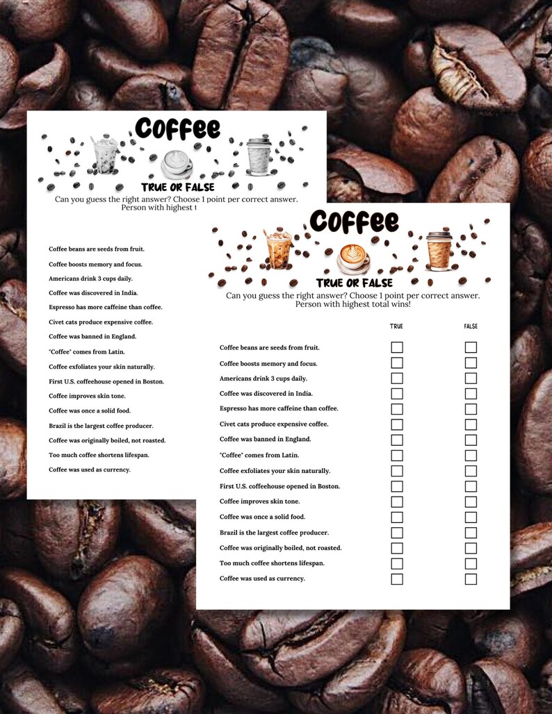 Coffee Trivia Game,true or False Party Game, Coffee Themed Game, Coffee ...