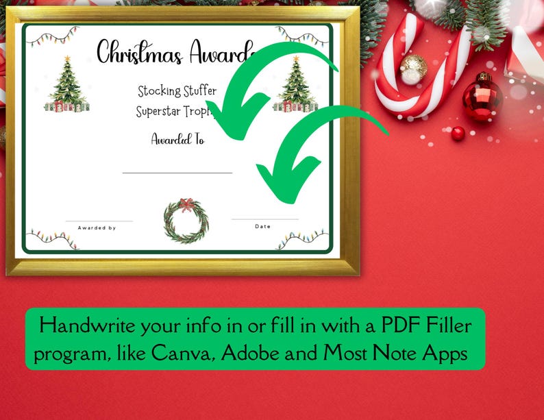 Printable Christmas Family Awards, Holiday Celebration Trophy, Festive ...