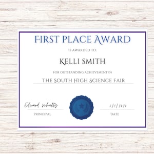 First Place Award Certificate Trophy ,editable and Customizable,well ...