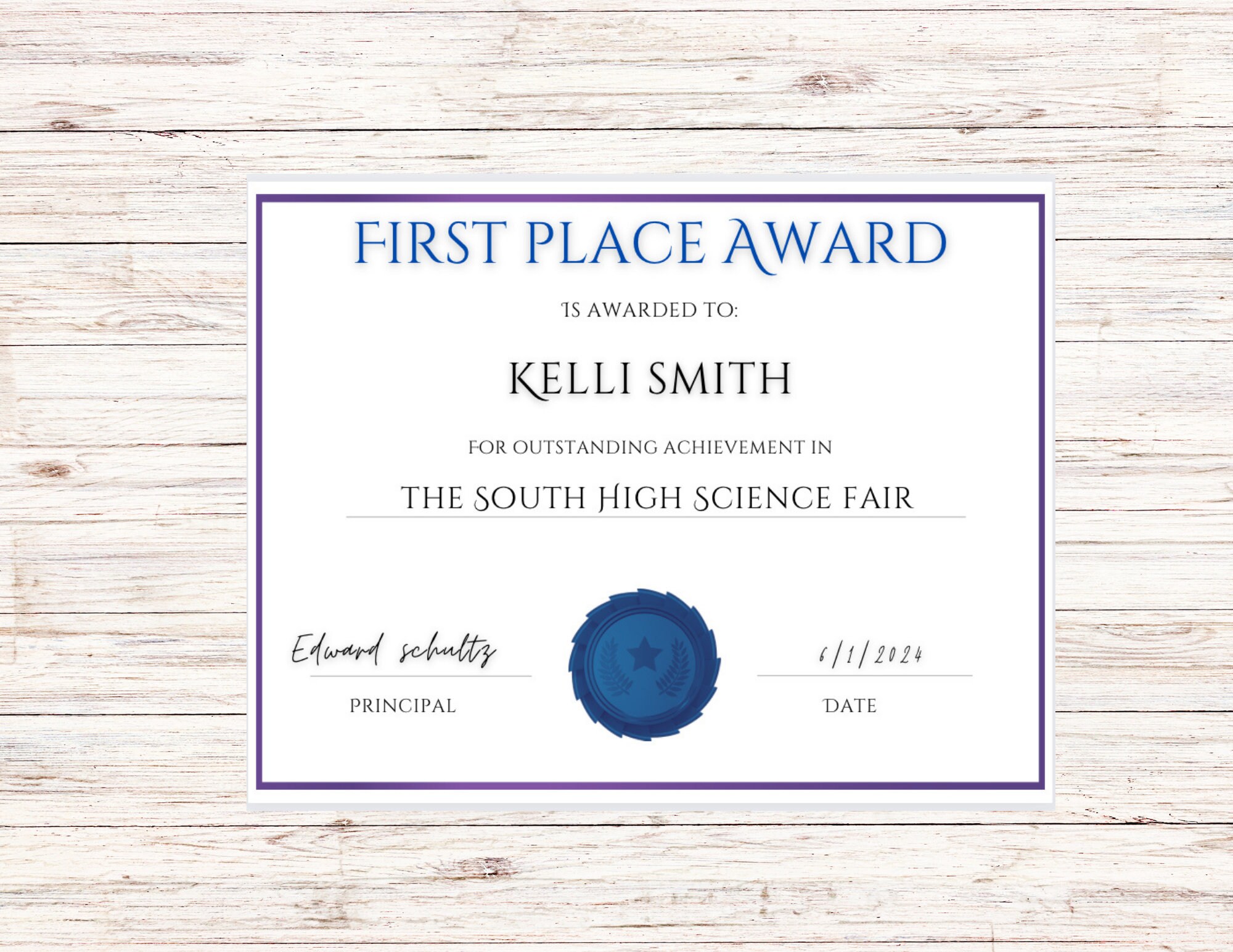 First Place Award Certificate - Etsy
