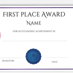 First Place Award Certificate Trophy ,editable and Customizable,well ...
