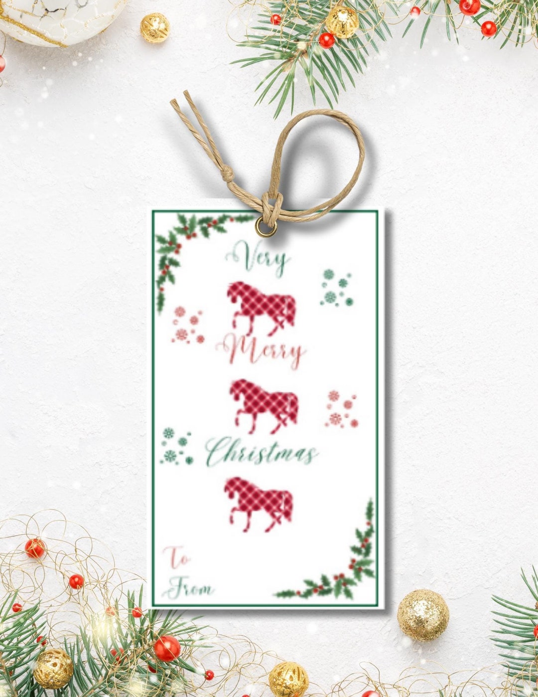 Printable Very Merry Horse Themed Christmas Gift and Present Tag ...