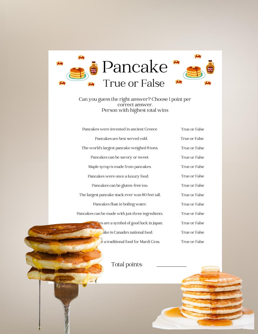 Pancake Trivia Game,pancake Quiz, Pancake Party Games, Brunch Party ...