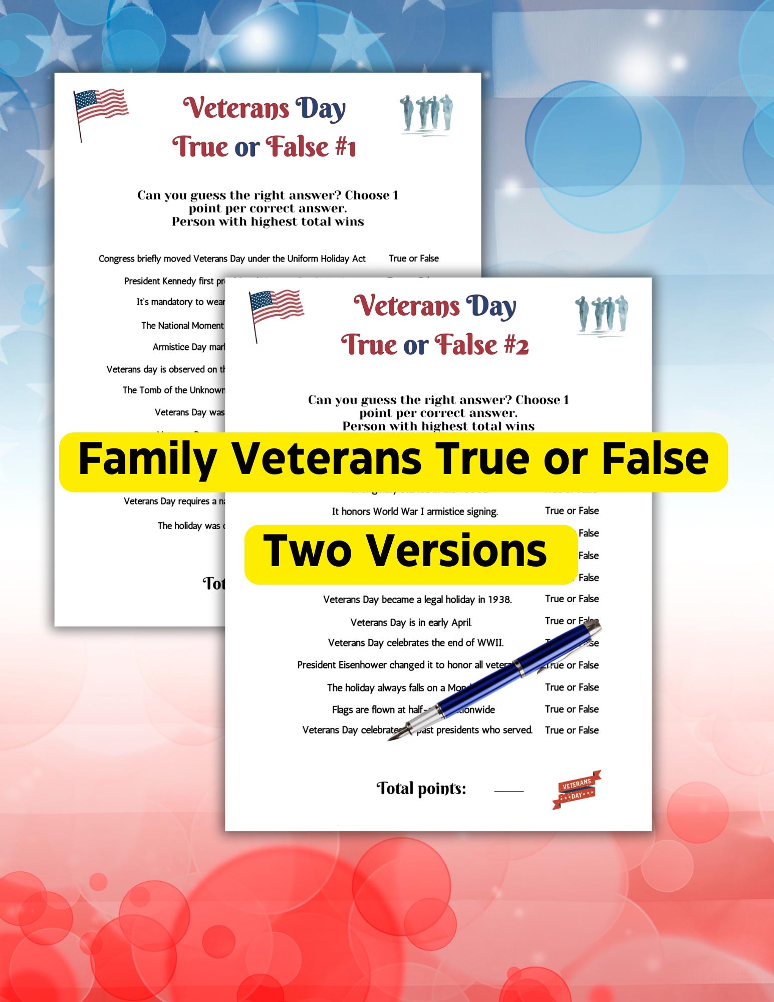 Veterans Day Trivia,veterans Day Facts and Falsehoods, Kids and Adult ...