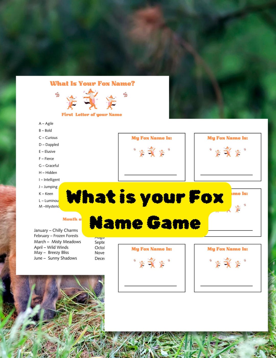 What is Your Fox Name,fox Name Game, Fox Party Game, Fox Name Game ...