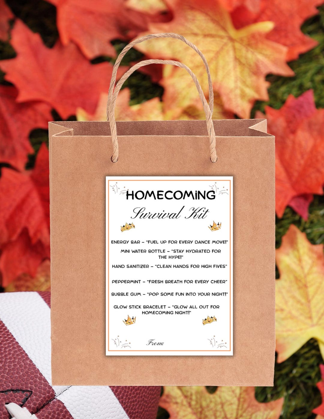 Homecoming Survival Kit Tag: Printable Favor Tags, Fall Homecoming Kit ...