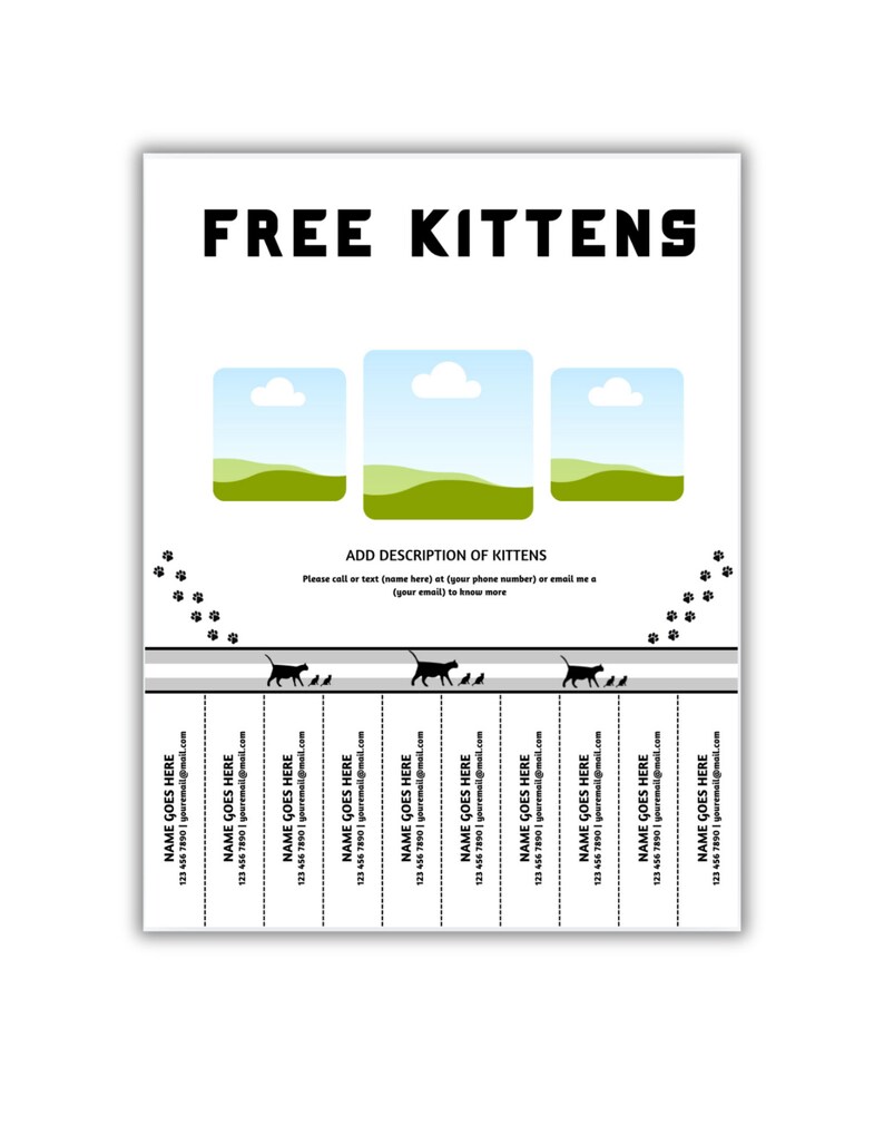 Free Kittens Tear off Flyer; Editable and Customizable in Canva With ...
