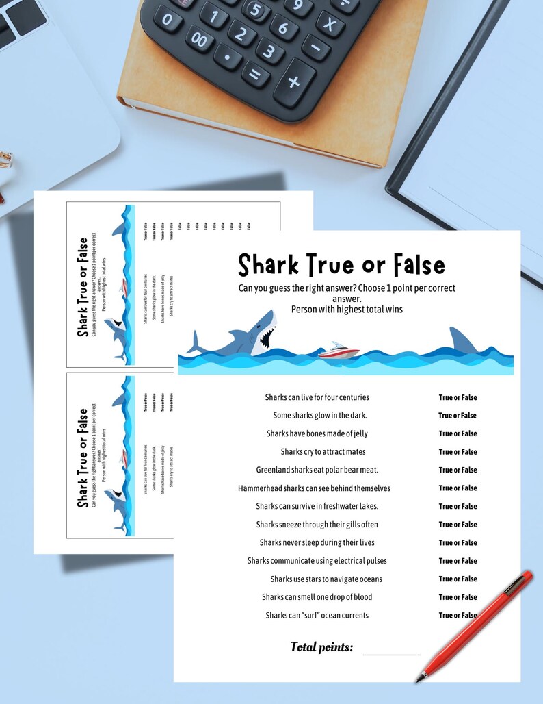 Shark True or False Trivia Game,shark Quiz, Shark Activity for Kids and ...