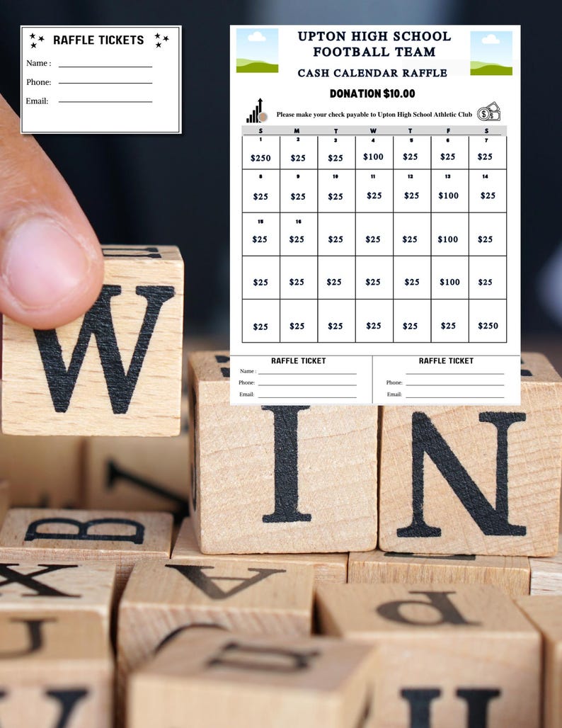 Printable Cash Calendar Raffle and Tickets,sports Team Cash Calendar ...