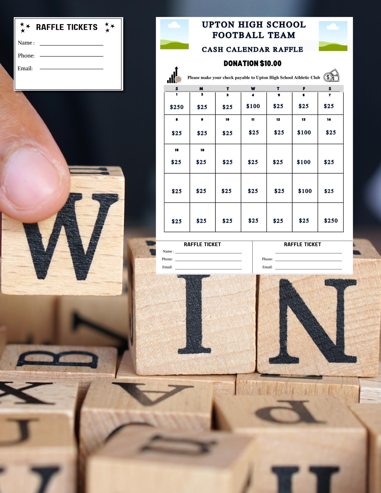 Printable Cash Calendar Raffle and Tickets,sports Team Cash Calendar ...