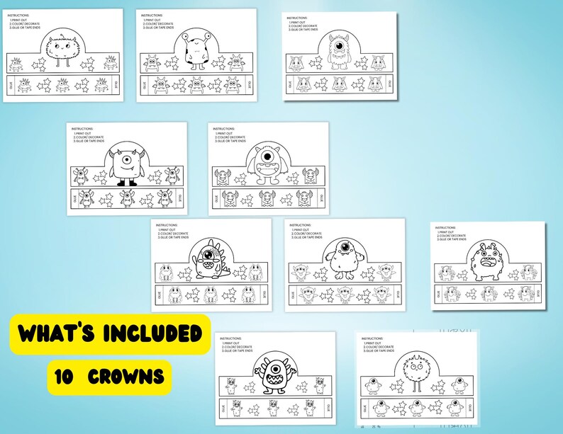 Monster Crown Printable, DIY Coloring Craft, Monster Hat for Kids, Fun ...