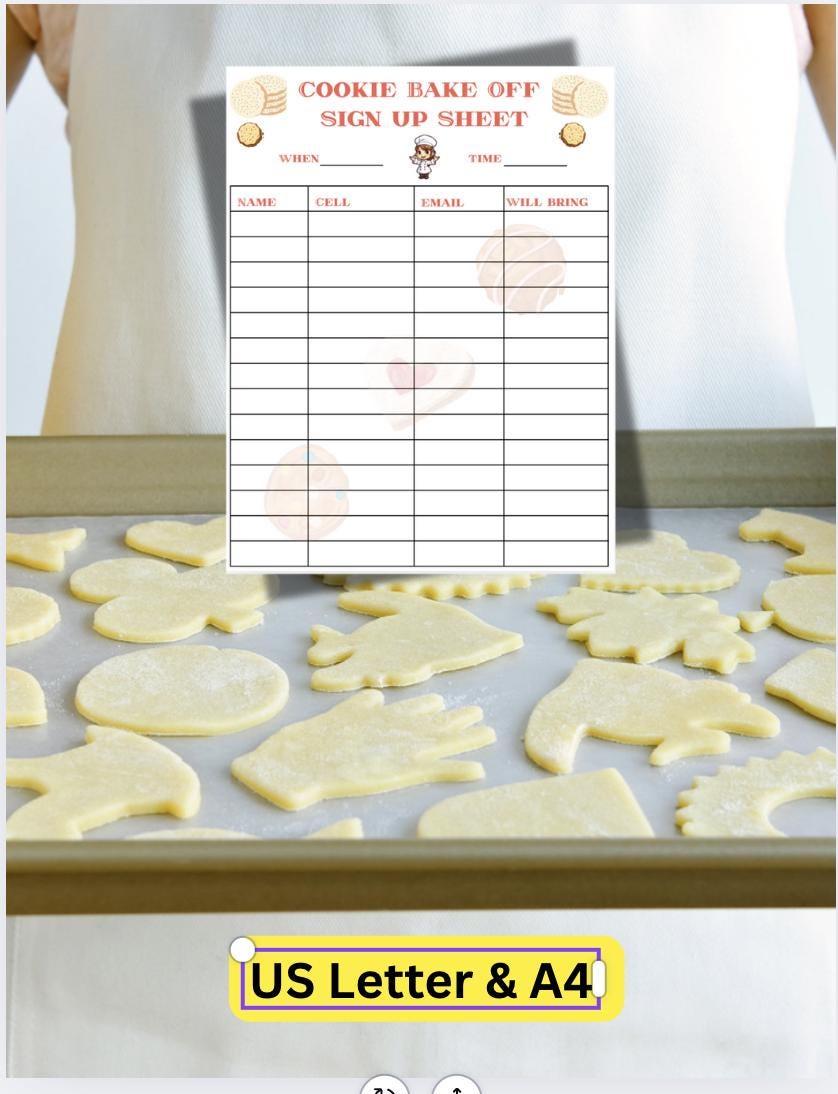 Cookie Bake off Sign-up Sheet,printable Contest Form, Printable Cookie ...