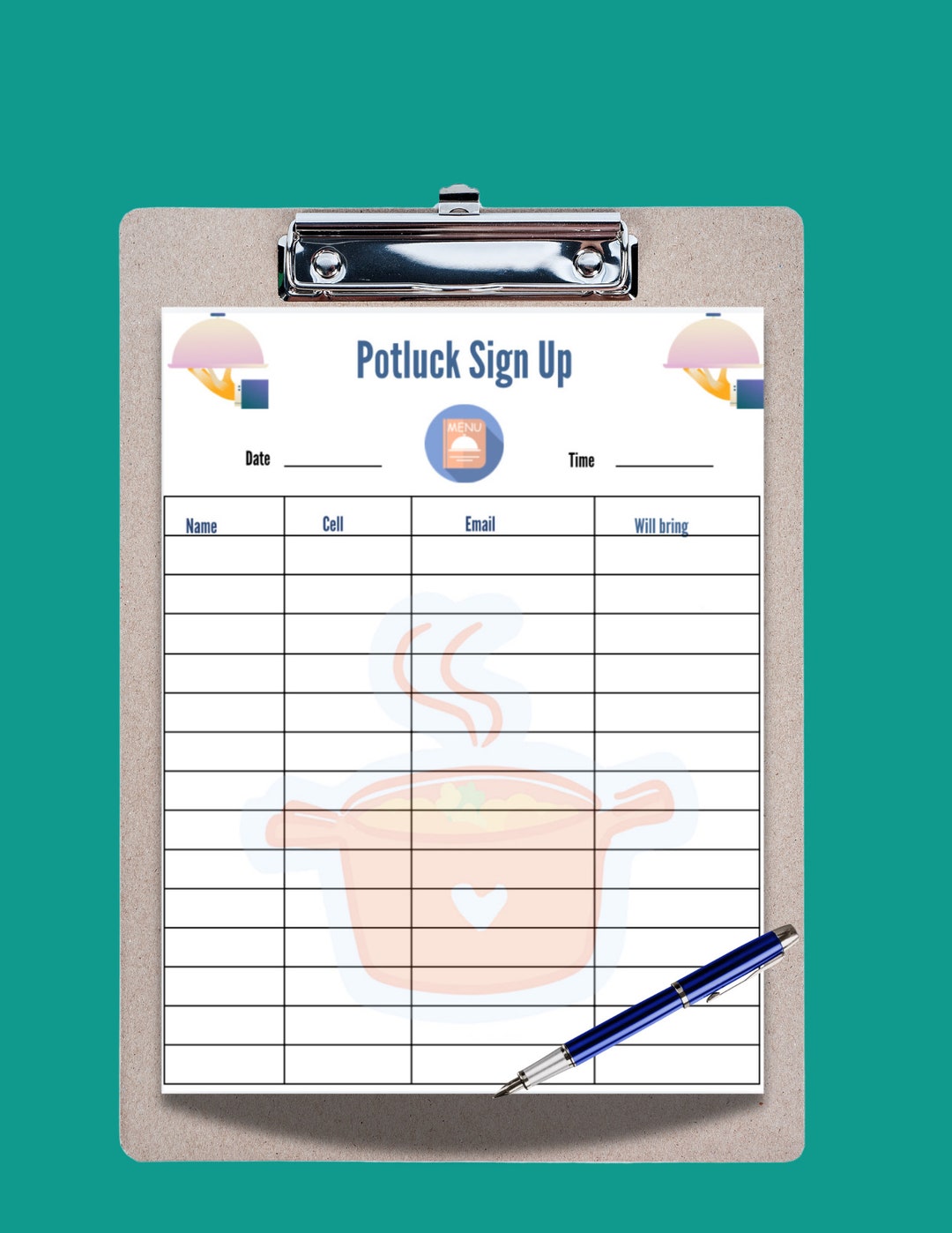 Potluck Sign up Form: Instant & Printable, Food Sign Up, Food Menu - Etsy