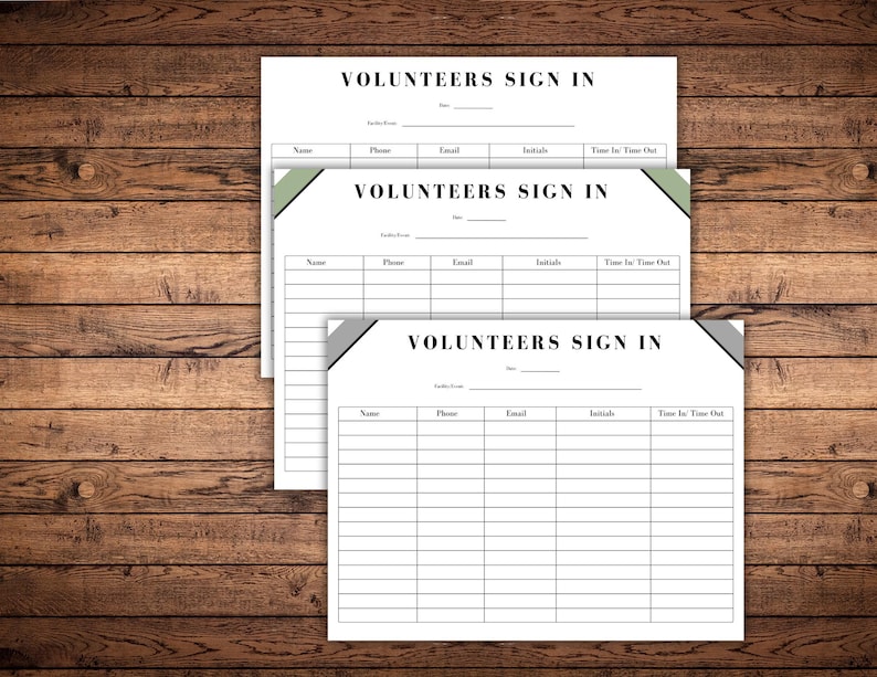 Volunteer Sign-in Sheet,printable Sign-up Form,volunteer Registration ...