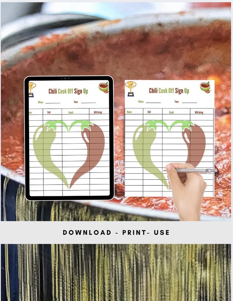 Chili Cook off Sign up Sheet, Chili Cook off Participants List, Chili ...