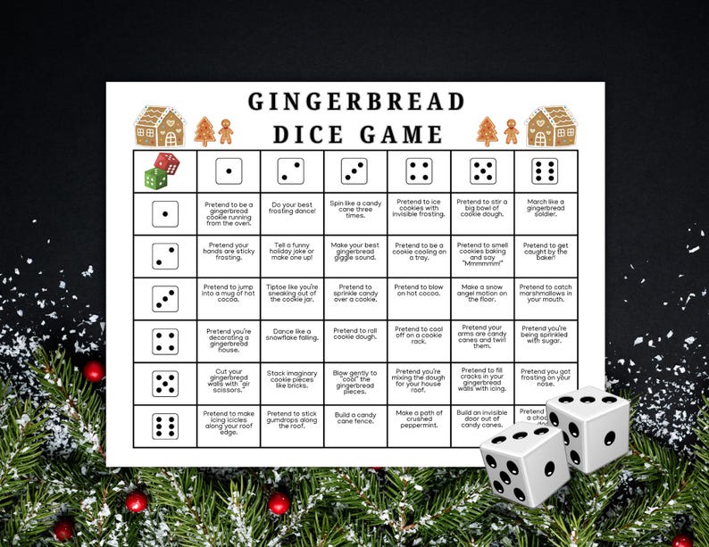 Gingerbread Dice Game: Roll & Tell Icebreaker,holiday Themed Game ...