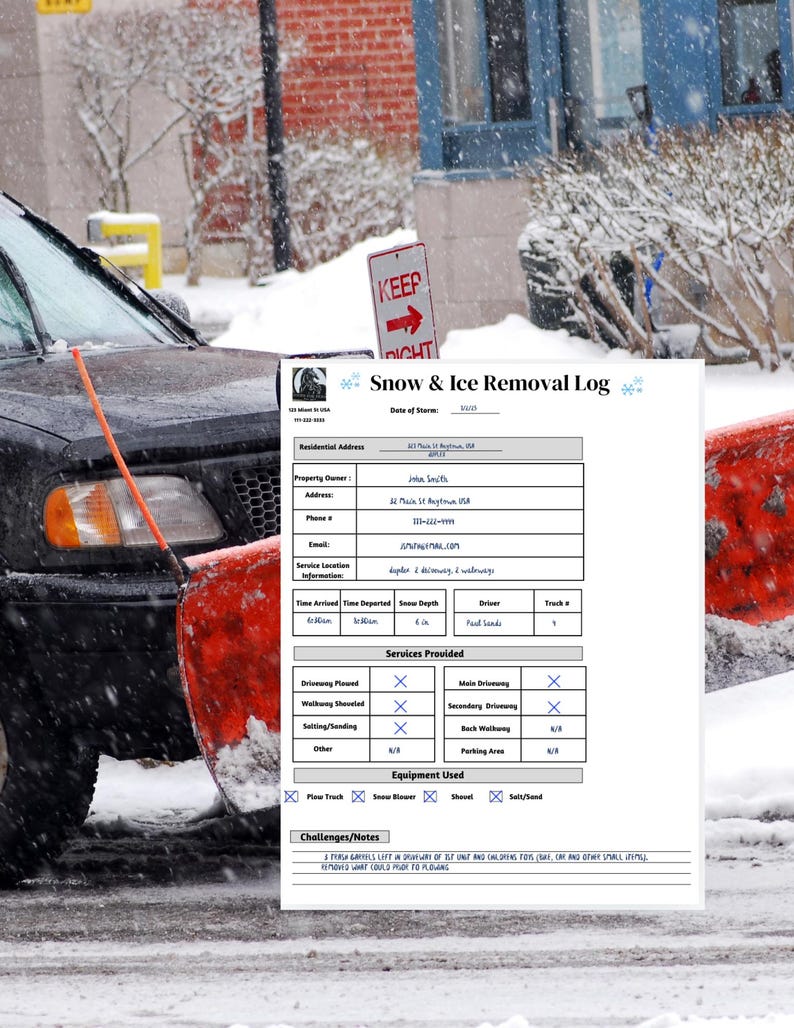 Printable Snow Removal Log,residential Ice Removal Tracker, Winter ...