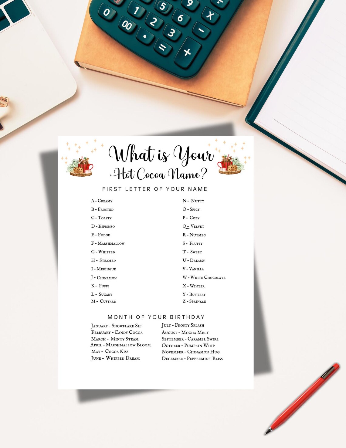 Hot Cocoa Name Game, Hot Cocoa Party Game,funny Icebreaker, Hot Cocoa ...