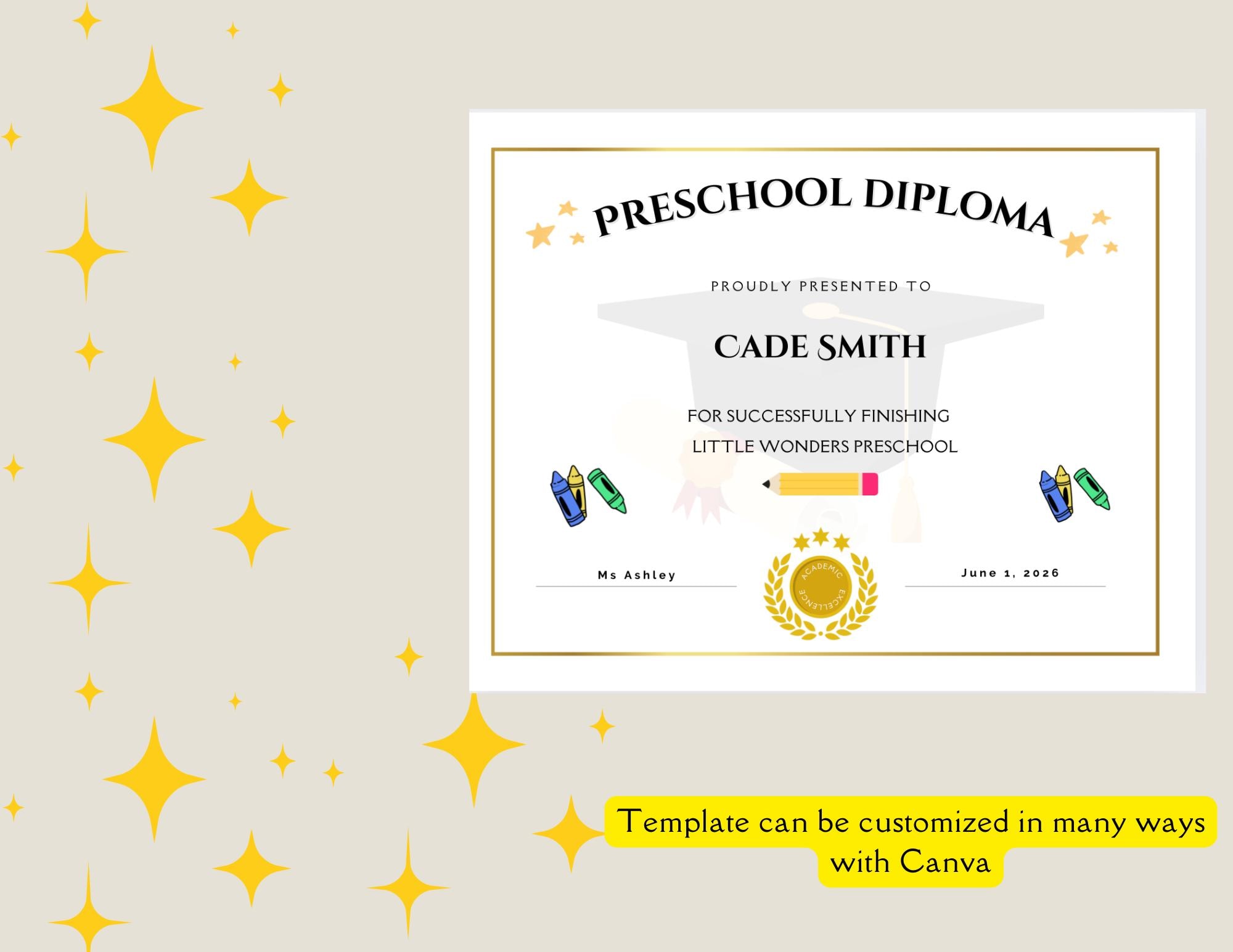 Editable Preschool Diploma Certificate,printable Graduation Certificate ...