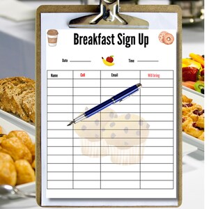 Breakfast Potluck Sign-up Sheet,printable Office Party Organizer ...
