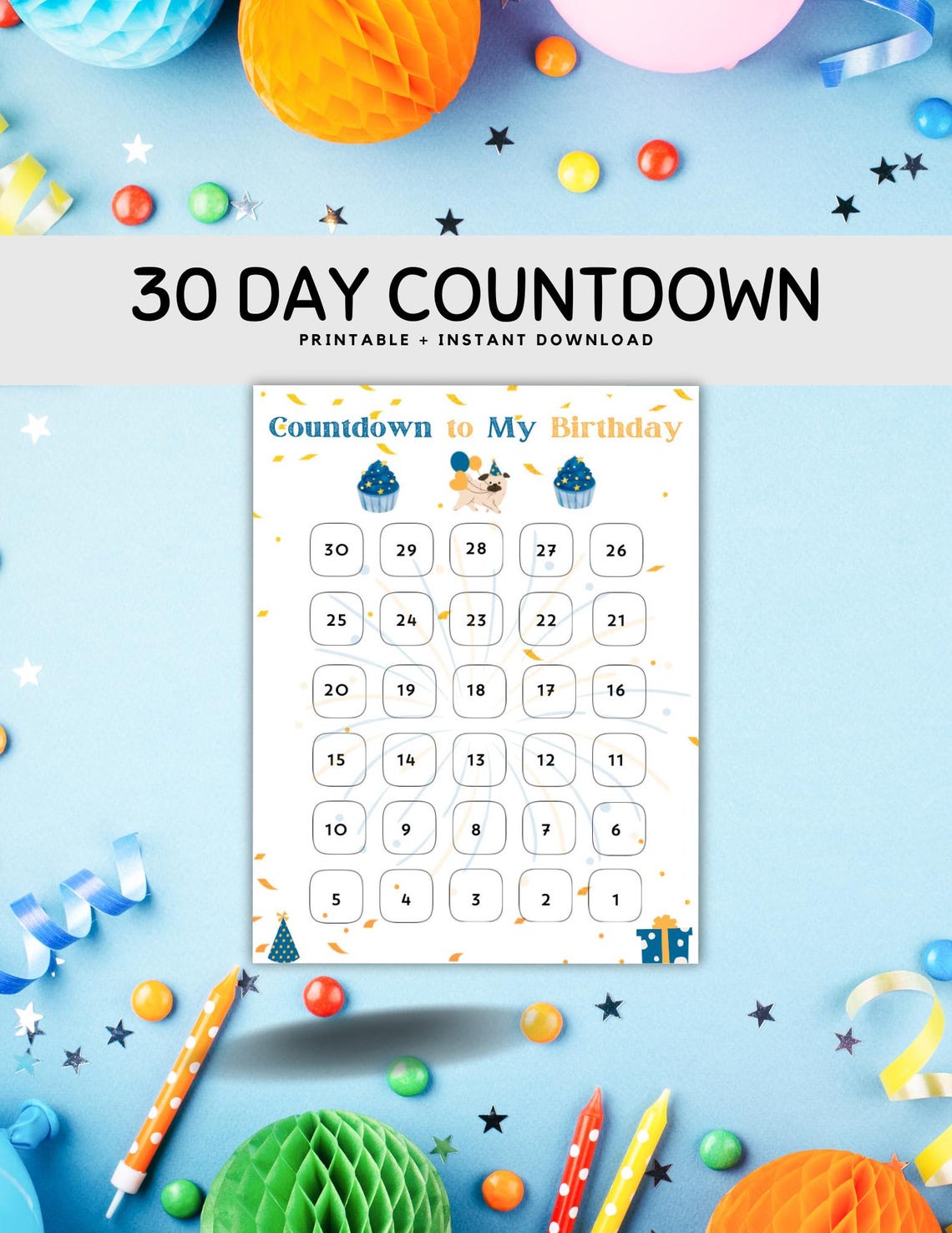 Birthday Countdown Calendar,kids Birthday, Days Until Bday, Birthday ...