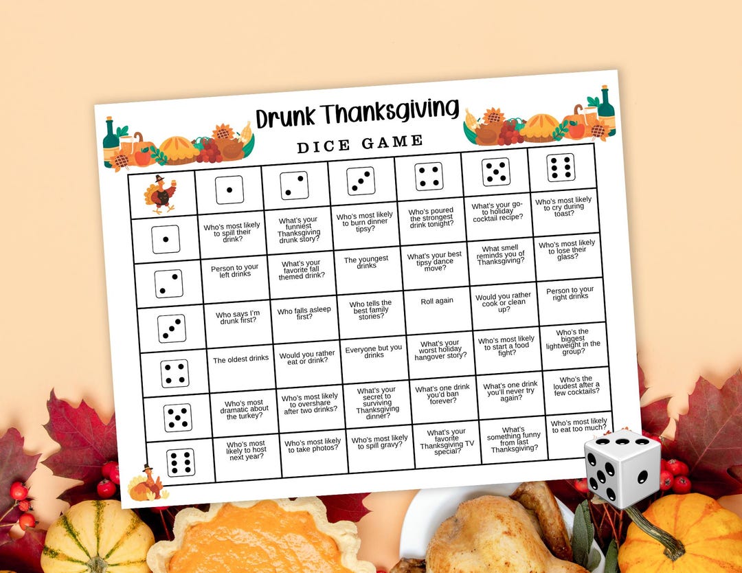 Thanksgiving Drunk Dice Game, Printable Adult Party Game, Thanksgiving ...