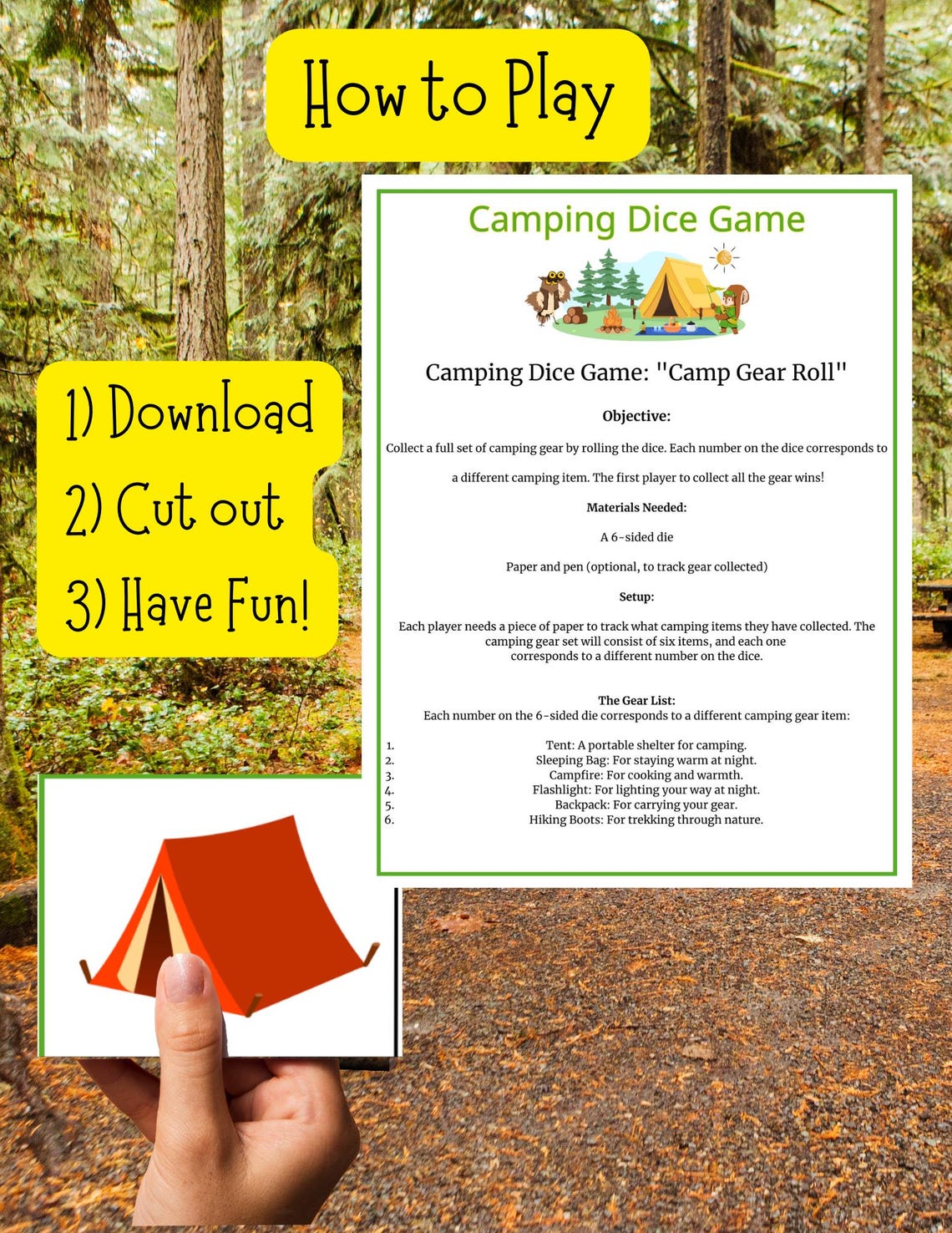 Camping Dice Game, Printable Family Summer Camp Activity,perfect for ...