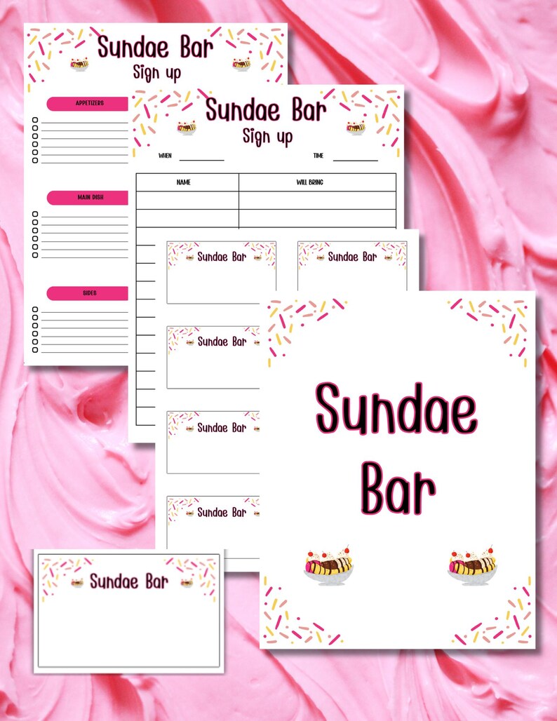 Ice Cream Sundae Bar Kit,ice Cream Sundae Bar Sign & Food Tent Cards ...